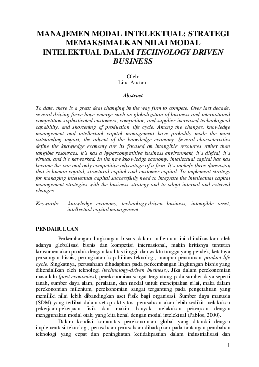 (PDF) Manajemen Modal Intelektual: Strategi Memaksimalkan Nilai Modal ...