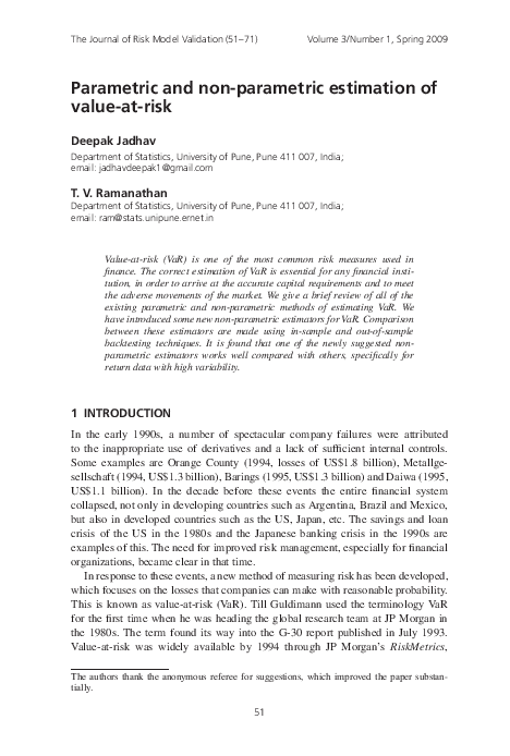 Pdf Parametric And Non Parametric Estimation Of Value At Risk