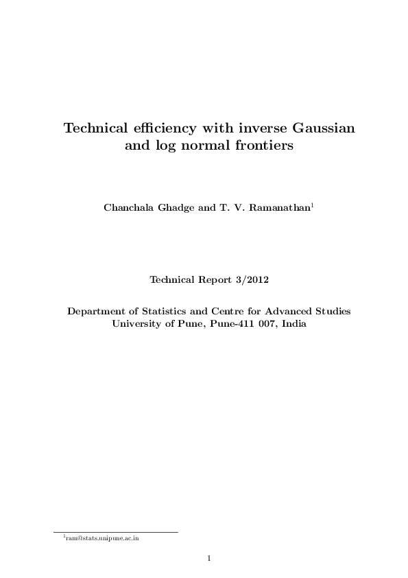 Pdf Technical Efficiency With Inverse Gaussian And Log Normal Frontiers