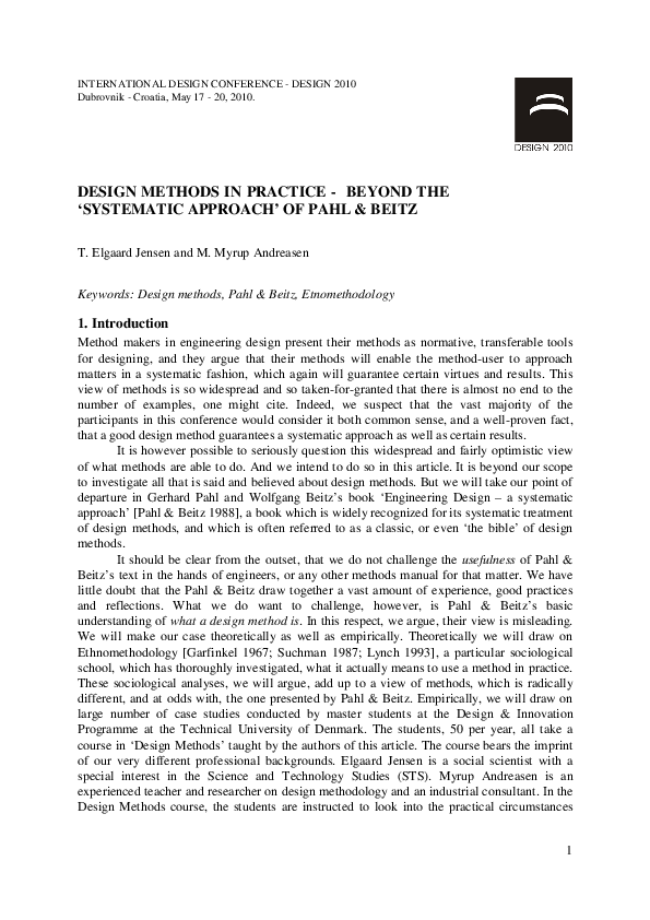 (PDF) Design Methods in Practice: Beyond the'systematic'approach of ...