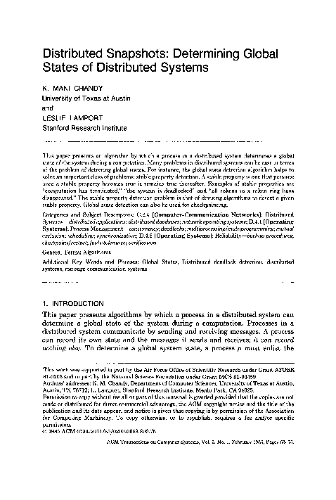 Pdf Distributed Snapshots Determining Global States Of Distributed