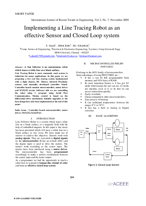 (PDF) Implementing a Line Tracing Robot as an effective Sensor and ...