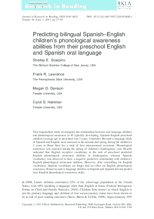 (PDF) Predicting bilingual Spanish English children's phonological ...