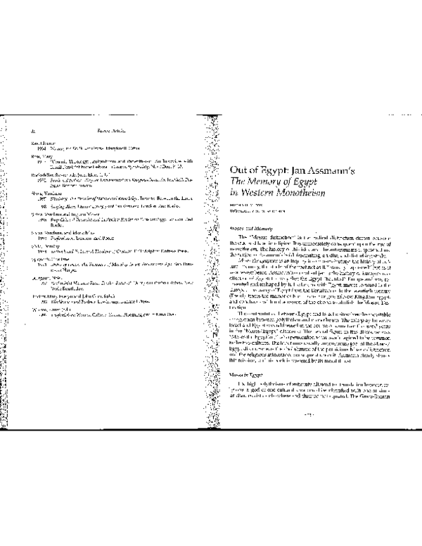 (PDF) "Out of Egypt: An Essay on Jan Assmann's Moses the Egyptian ...