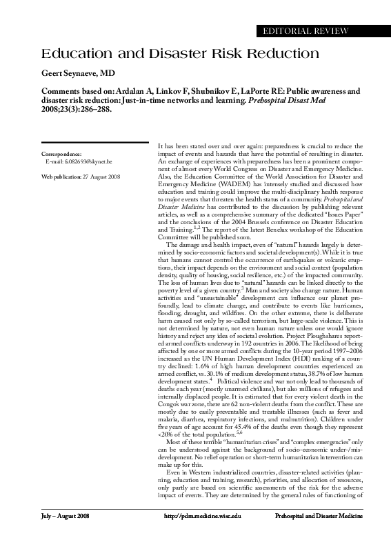 (PDF) Education and disaster risk reduction