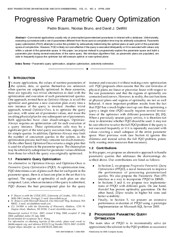 (PDF) Progressive parametric query optimization