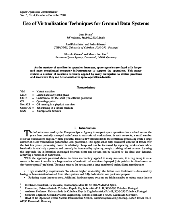 (PDF) Use of Virtualisation Techniques for Ground Data Systems