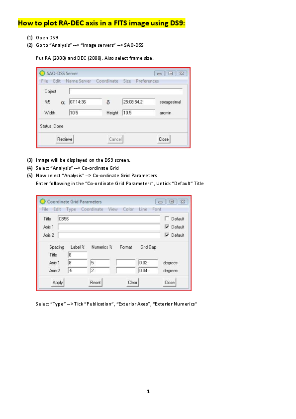 (DOC) How to plot RA-DEC axis in a FITS image using DS9