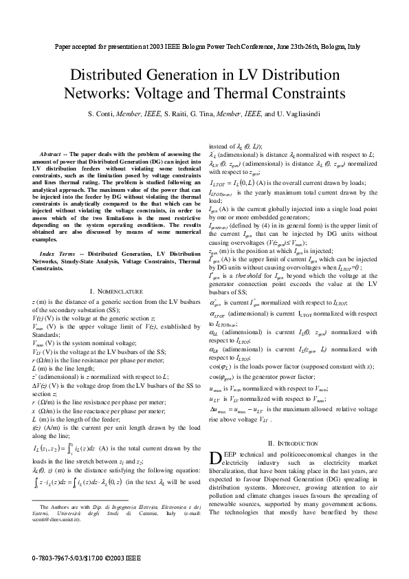 (PDF) Distributed generation in LV distribution networks: voltage and thermal constraints