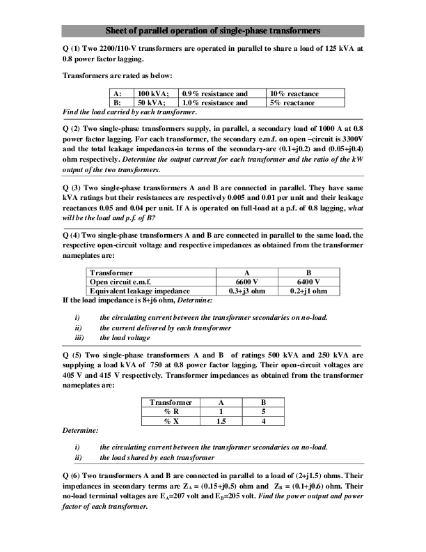 (DOC) Parallel operation of single-phase transformers