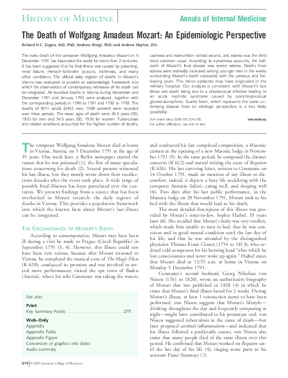 (PDF) The death of Wolfgang Amadeus Mozart: an epidemiologic perspective