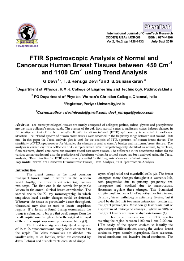 (PDF) FTIR Spectroscopic Analysis of Normal and Cancerous Human Breast ...