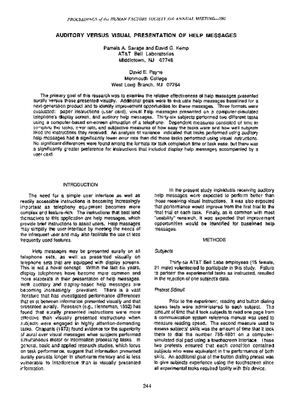 (PDF) Auditory Versus Visual Presentation of Help Messages