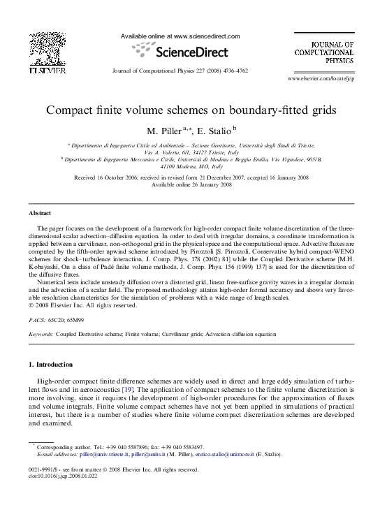 Pdf Compact Finite Volume Schemes On Boundary Fitted Grids Enrico