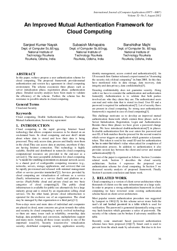 (PDF) An Improved Mutual Authentication Framework for Cloud Computing