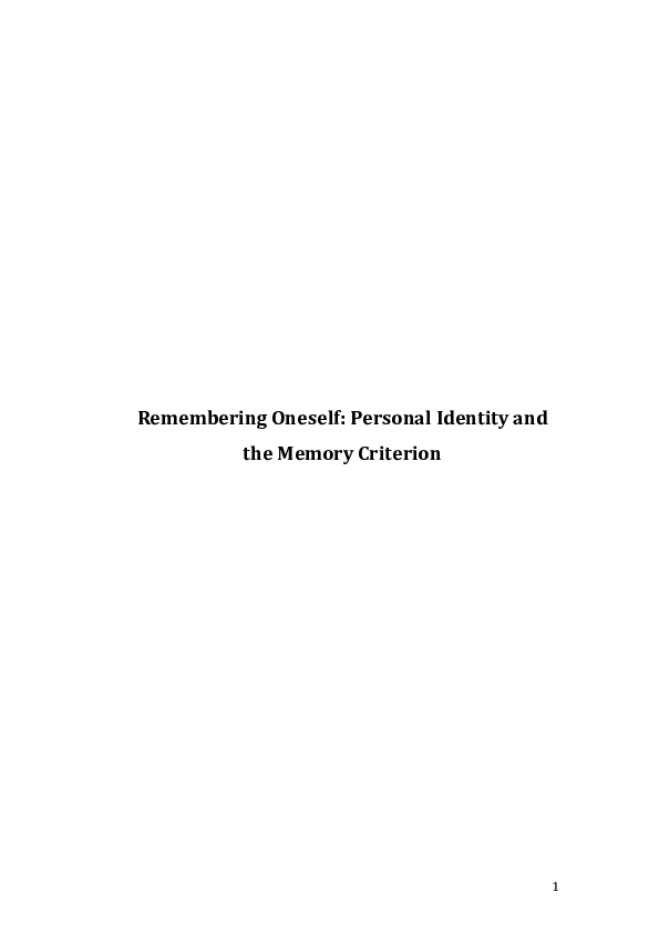 (PDF) Remembering Oneself: Personal Identity and the Memory Criterion