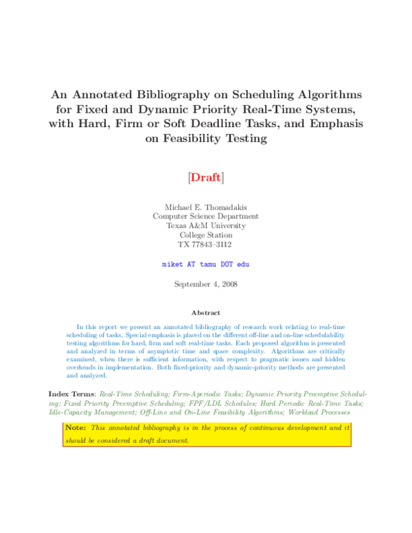 Pdf An Annotated Bibliography On Scheduling Algorithms For Fixed And 3675