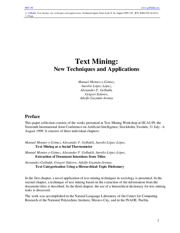 124. Text Mining: New Techniques and Applications