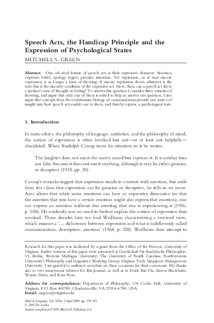 (PDF) Speech Acts, the Handicap Principle, and the Expression of ...