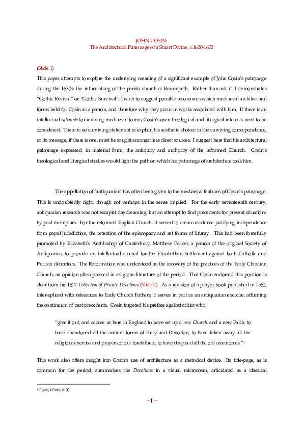 (PDF) John Cosin: The Architectural Patronage of a Stuart Divine, c ...