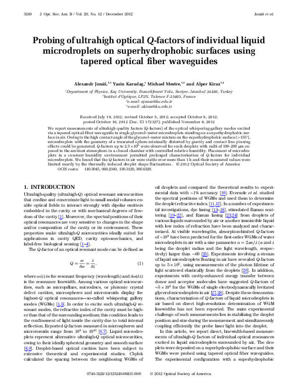 (PDF) Probing of ultrahigh optical Q-factors of individual liquid ...