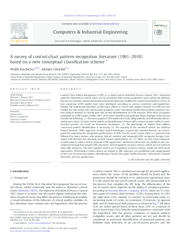 Pdf A Survey Of Control Chart Pattern Recognition Literature 1991 2010 Based On A New