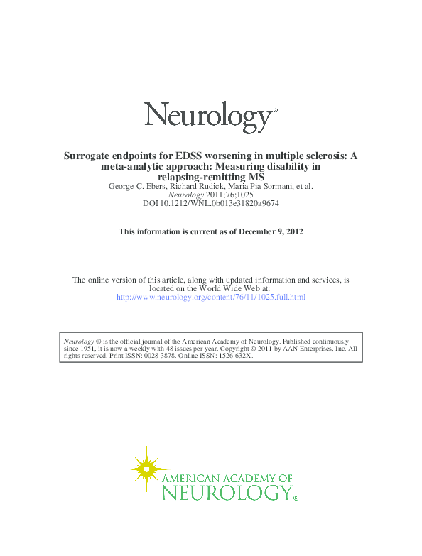 (PDF) Systematic literature review and validity evaluation of the Expanded Disability Status ...