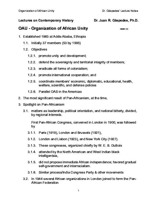 (PDF) Lectures on Contemporary History - The Organization of African ...