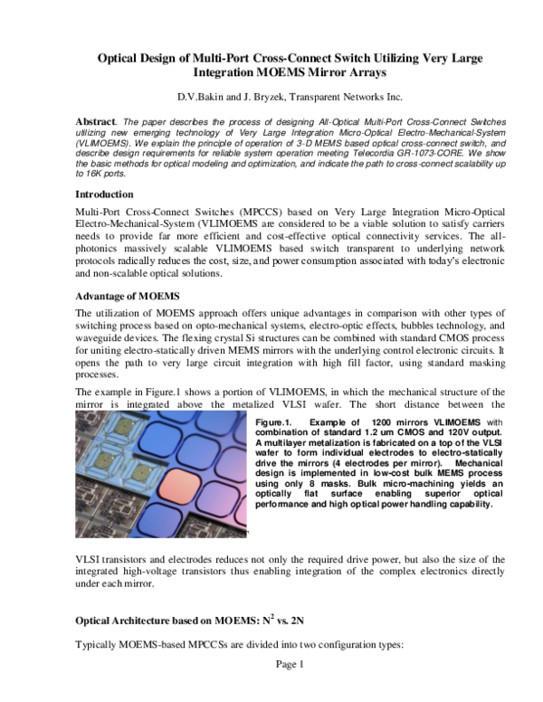 (PDF) A multiport cross-connect switch using VLIMOEMS mirror arrays