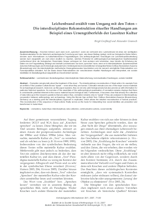 (PDF) Birgit Großkopf und Alexander Gramsch, Leichenbrand erzählt vom ...