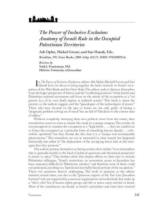 (PDF) The Power of Inclusive Exclusion: Anatomy of Israeli Rule in the ...