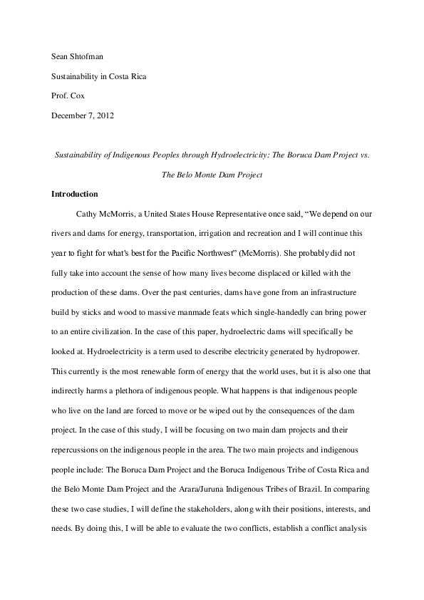 (DOC) Sustainability: A case Study between the Boruca Dam Project and ...
