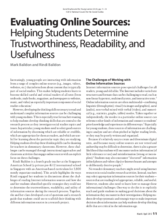 (PDF) Evaluating online sources: Helping students determine ...