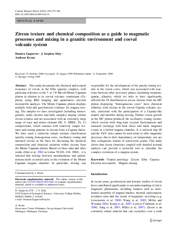 (PDF) Zircon texture and chemical composition as a guide to magmatic ...