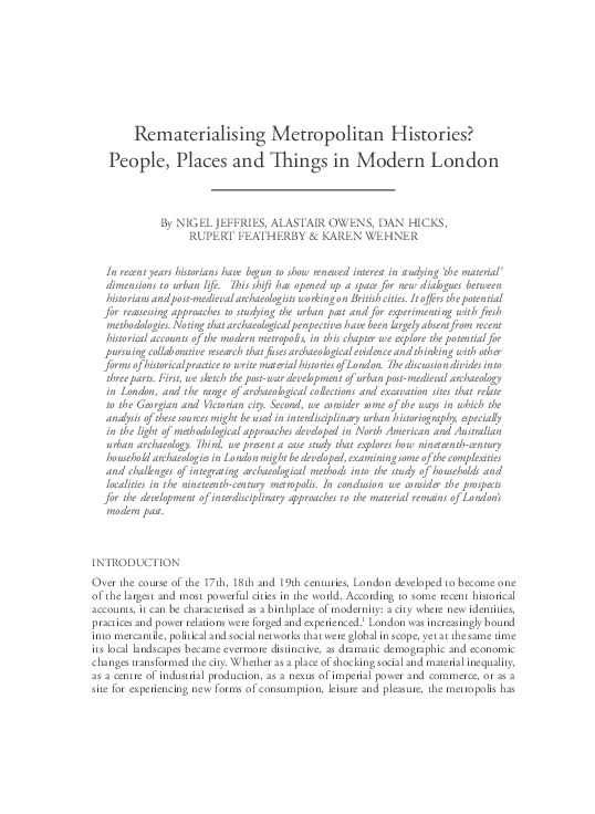 (PDF) Rematerialising metropolitan histories? People, places and things ...