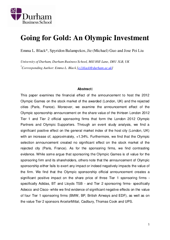 (PDF) Going for Gold: An Olympic Investment