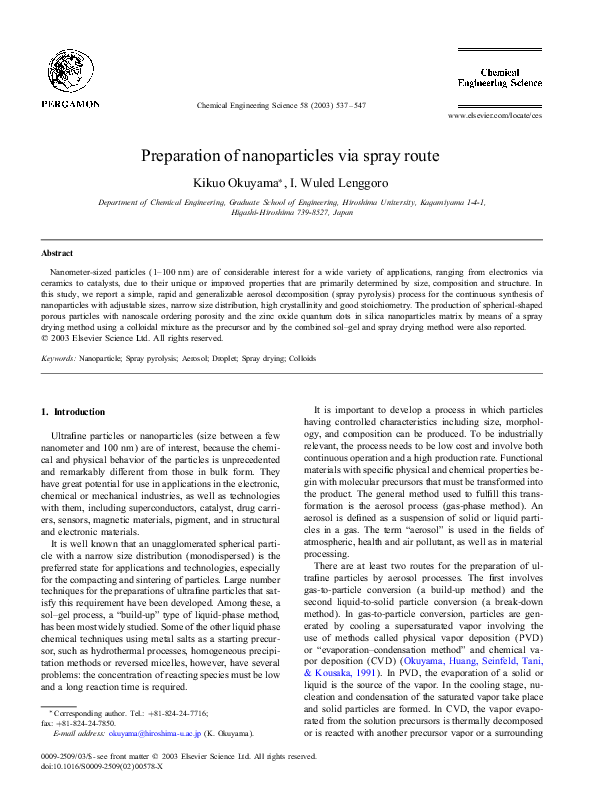 (PDF) Preparation of nanoparticles via spray route