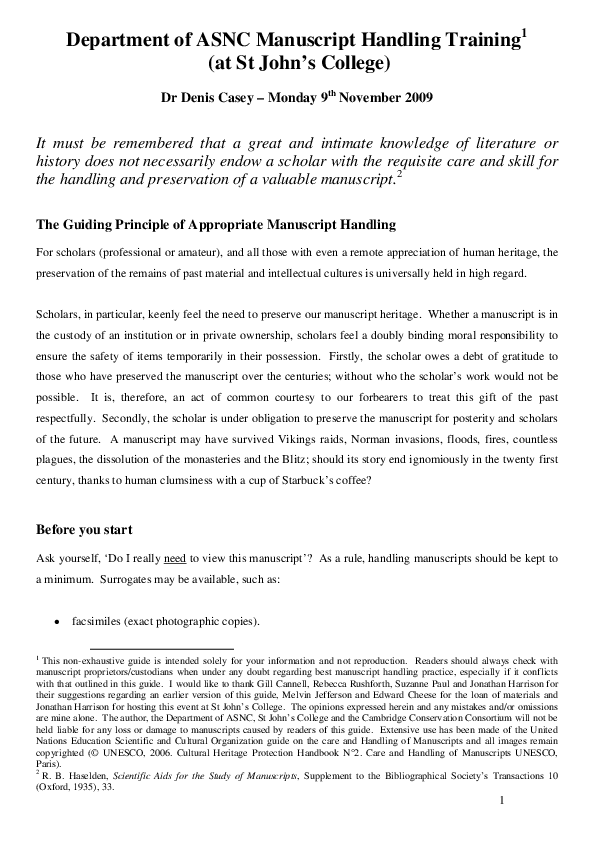 (PDF) A Guide to Handling Manuscripts