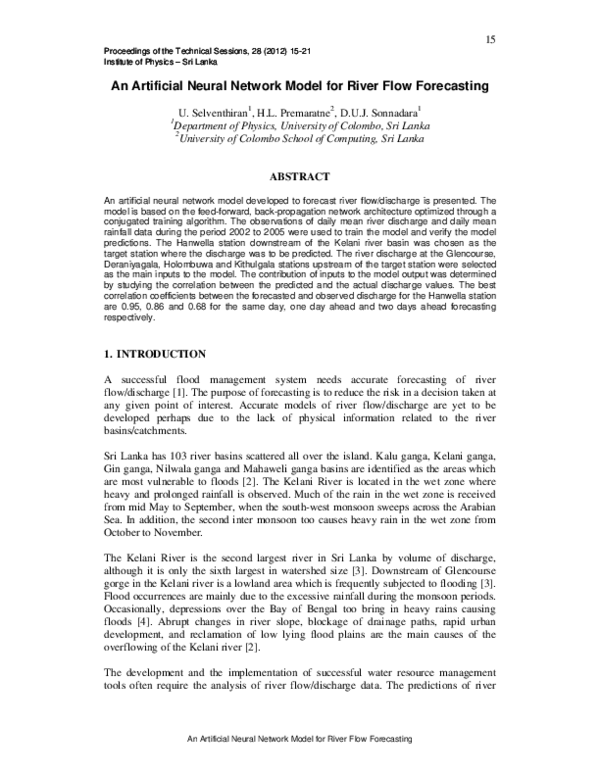 (PDF) An Artificial Neural Network Model for River Flow Forecasting