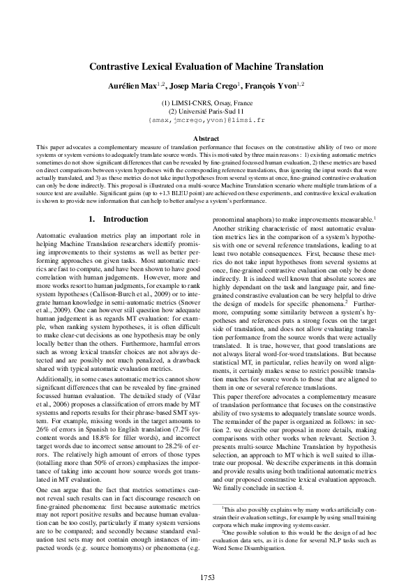 (PDF) Contrastive Lexical Evaluation of Machine Translation | Cesar Choya Calonge - Academia.edu