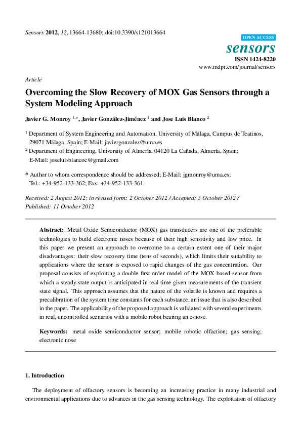 (PDF) Overcoming the Slow Recovery of MOX Gas Sensors through a System Modeling Approach