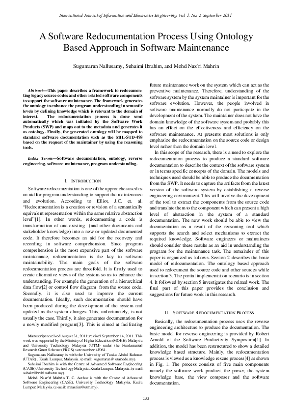 (PDF) A Software Redocumentation Process Using Ontology Based Approach ...