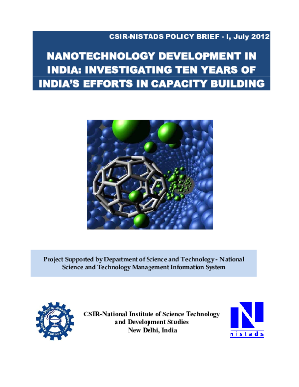 (PDF) ‘Nanotechnology Development in India: Investigating Ten Years of ...