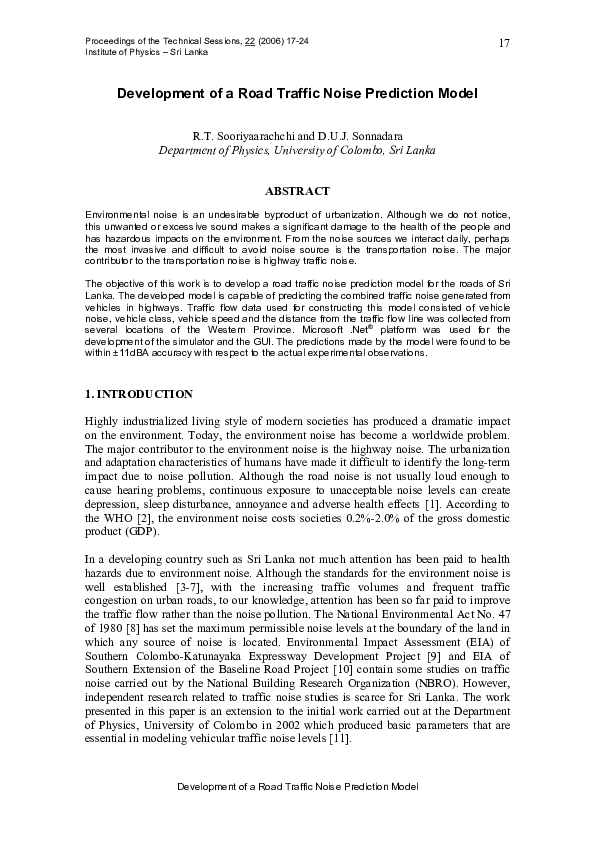 Pdf Development Of Road Traffic Noise Prediction Model