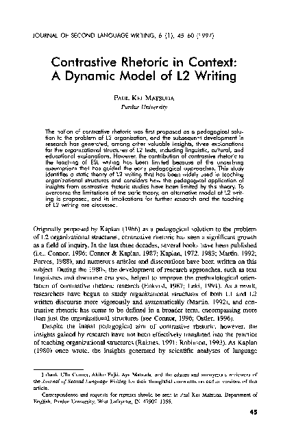 (PDF) Contrastive rhetoric in context: A dynamic model of L2 writing