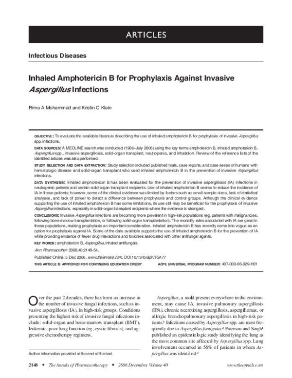 (PDF) Inhaled amphotericin B for prophylaxis against invasive ...