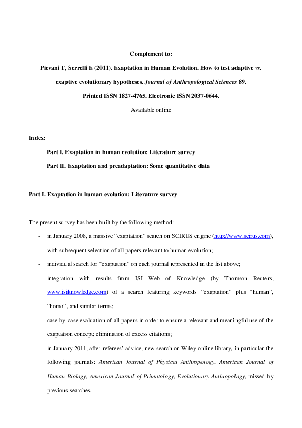 (PDF) Exaptation in Human Evolution. How to test adaptive vs. exaptive ...