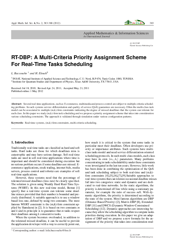 Pdf Rt Dbp A Multi Criteria Priority Assignment Scheme For Real Time