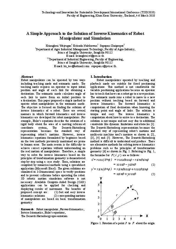 Pdf A Simple Approach To The Solution Of Inverse Kinematics Of Robot