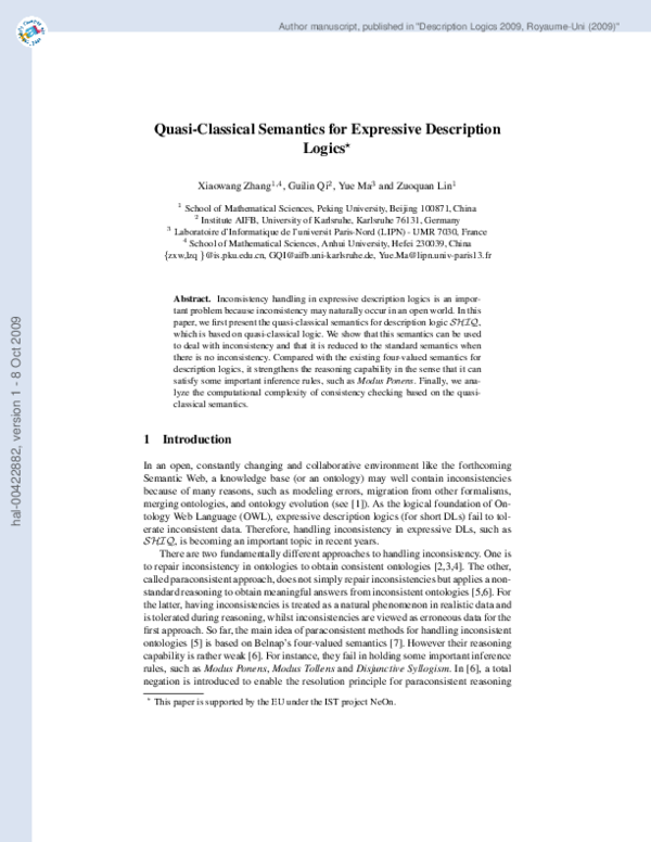 (PDF) Quasi-Classical Semantics for Expressive Description Logics